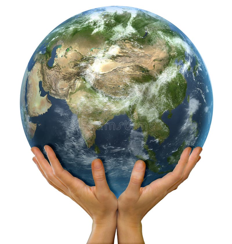 Hands Holding Realistic Globe Facing Asia Stock Illustration ...