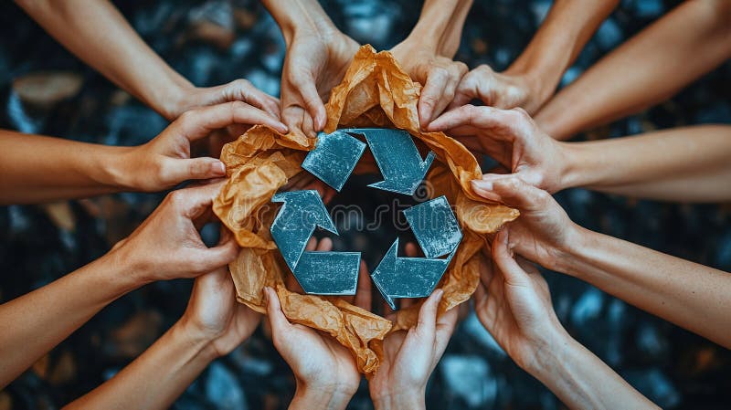 Hands Holding Recycled Symbol, Community Effort Stock Image - Image of ...
