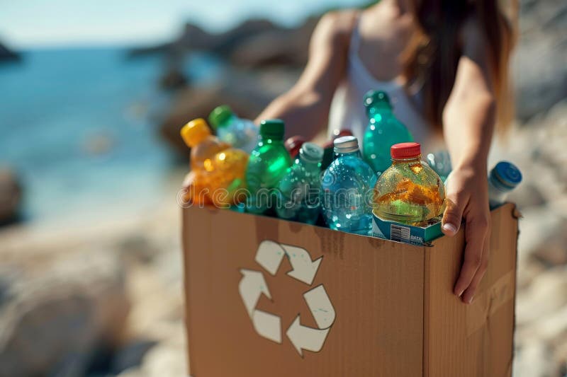 Hands Holding a Recycling Box Filled with Various Recyclable Items on ...