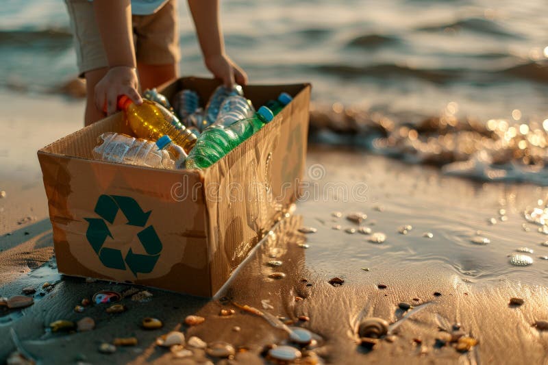 Hands Holding a Recycling Box Filled with Various Recyclable Items on ...