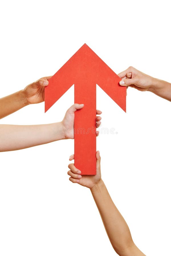 Hands holding red arrow stock photo. Image of recommendation - 33209476