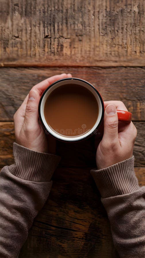 Hands Holding Red Mug on Rustic Table Cozy, Inviting Relaxation. Stock ...