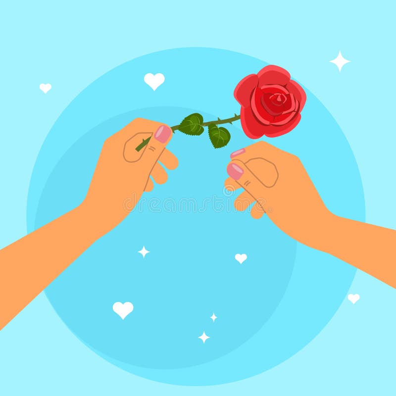 Hands holding a rose stock vector. Illustration of care - 112449039