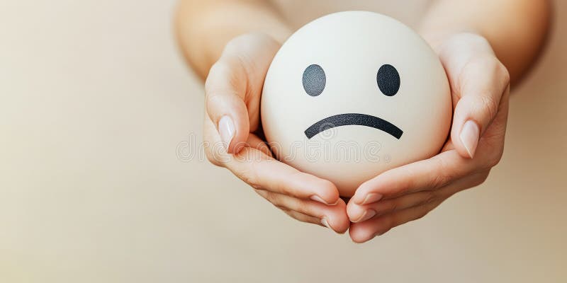 Hands Holding Sad Face Ball, Expressing Emotional Contrast and Struggle ...