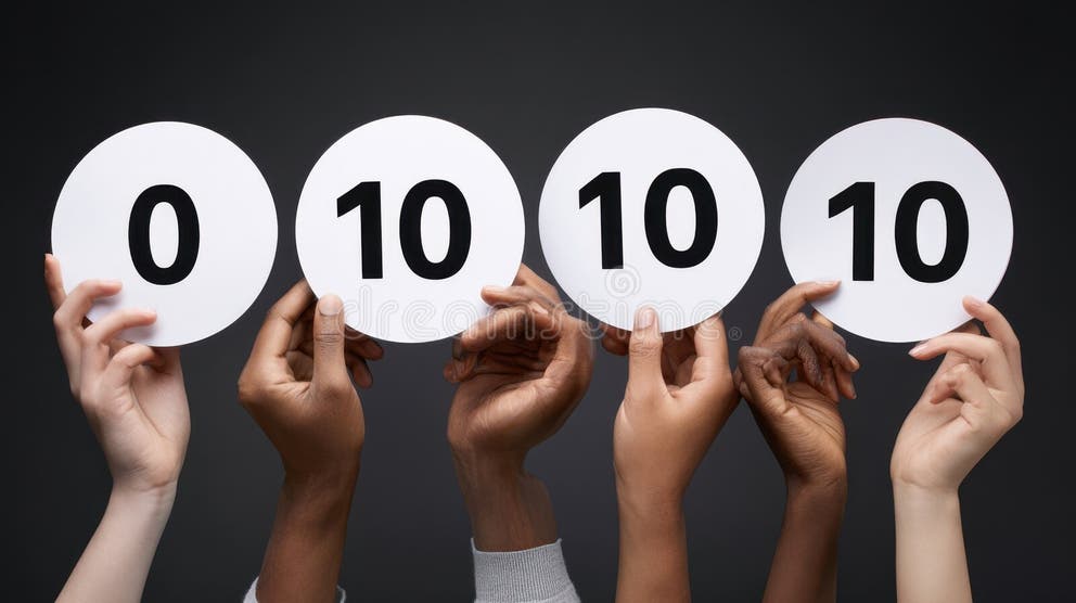 The Hands Holding Scorecards Displaying Various Ratings in a Creative ...