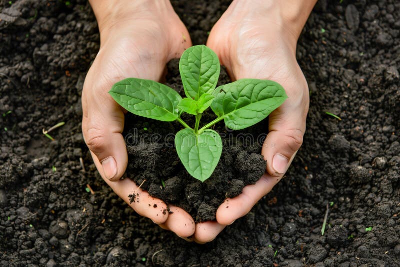 Hands Holding Seedling, Sprout of Plant Stock Illustration ...