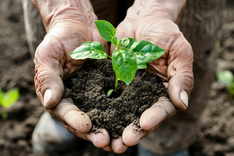 Hands Holding Seedling, Sprout of Plant Stock Illustration ...
