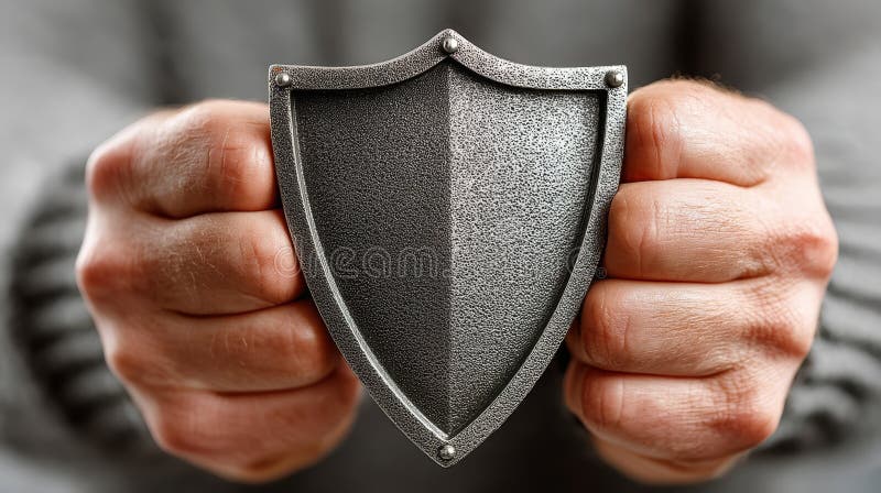 Hands Holding a Shield Symbolizing Protection and Defense Against ...