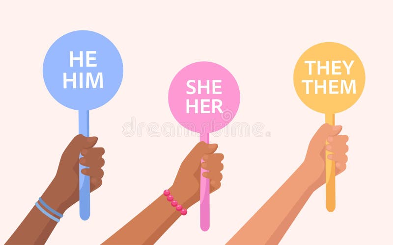 Hands Holding Signs with Gender Pronouns Stock Vector - Illustration of ...