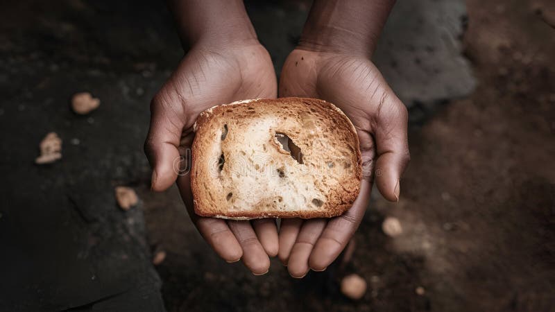 Hands Holding a Single Slice of Bread Representing Hunger and Food ...