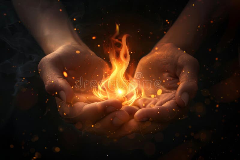 Hands Holding a Small Fire Flame. the Image Evokes Warmth and Energy ...