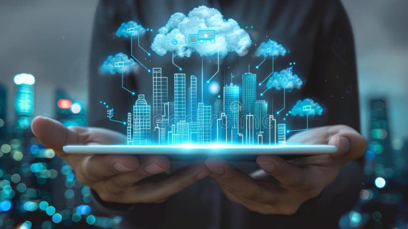 Hands Holding a Smart City in the Cloud Symbolize the Integration of ...