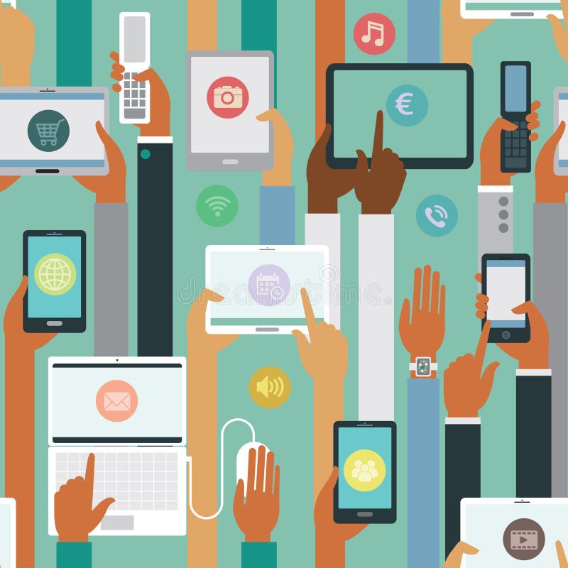 Hands Holding Smart Devices Seamless Pattern Stock Vector ...