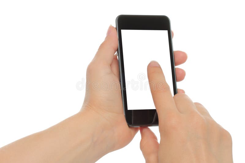 Female Hands Holding Phone with Isolated Screen in Room Stock Image ...