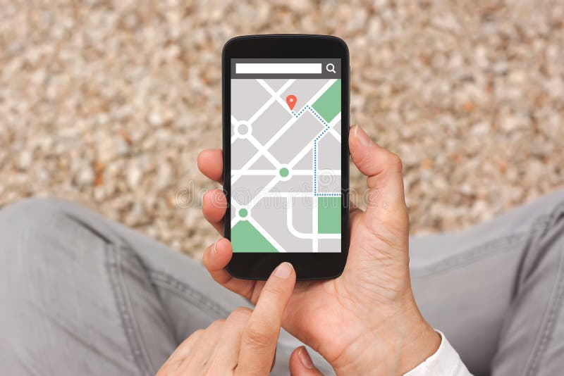 Hands Holding Smart Phone with Map Gps Navigation Application on Stock ...