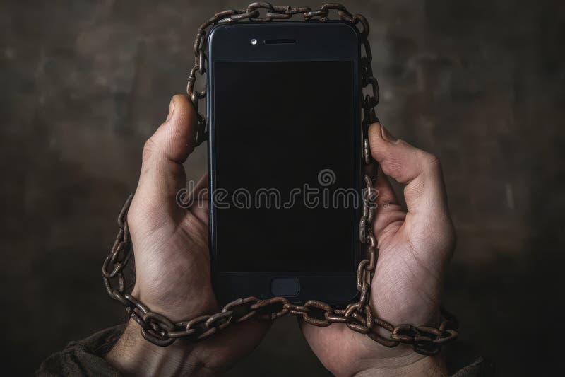Hands Holding a Smartphone Bound by Chains Stock Photo - Image of ...
