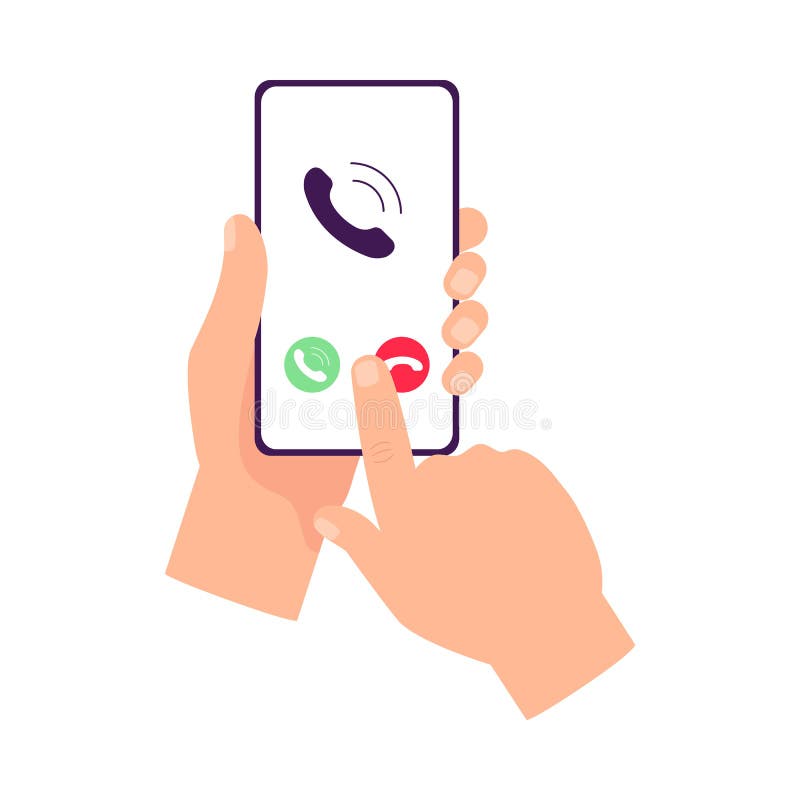 Hands Holding Smartphone with Call Screen and Accept and Decline ...
