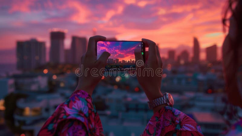 The Smartphone Capturing Sunset.AI Generated Image Stock Image - Image ...