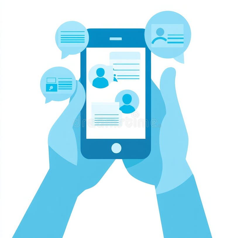 Hands Holding Smartphone with Chat Bubbles and Messages Illustration ...