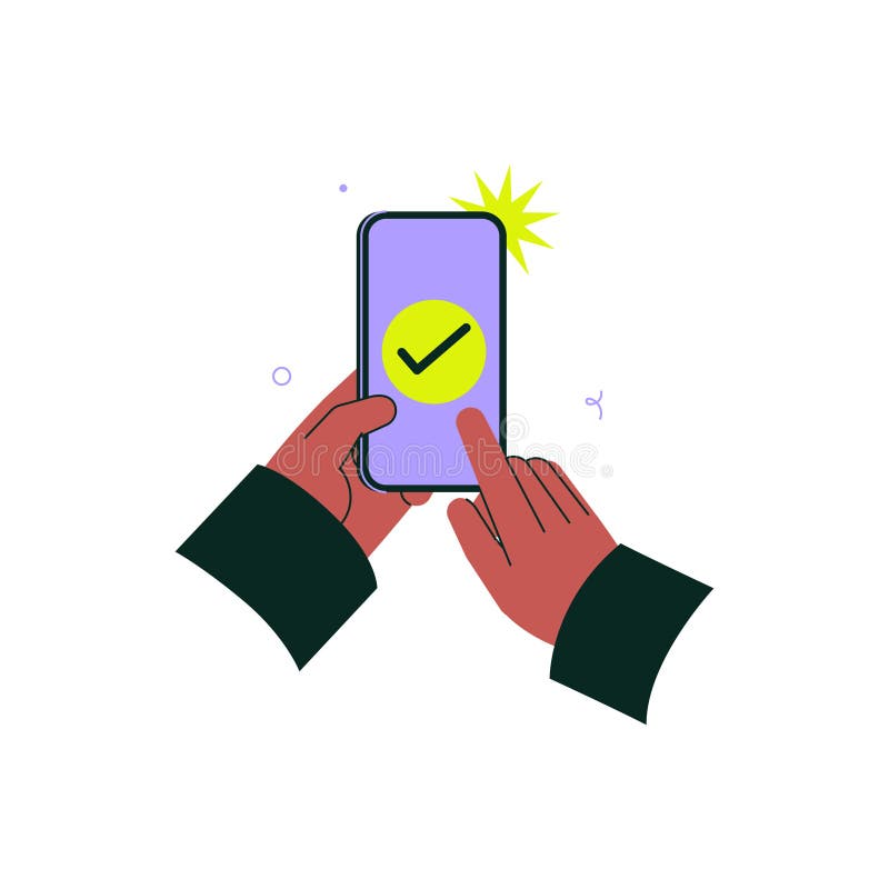Hands Holding Smartphone with Check Mark in Flat Vector Illustration ...