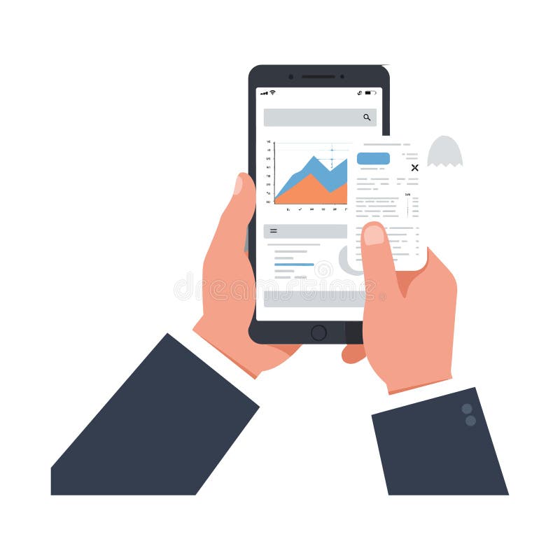 Hands Holding Smartphone Displaying Financial Graph and Data Analysis ...
