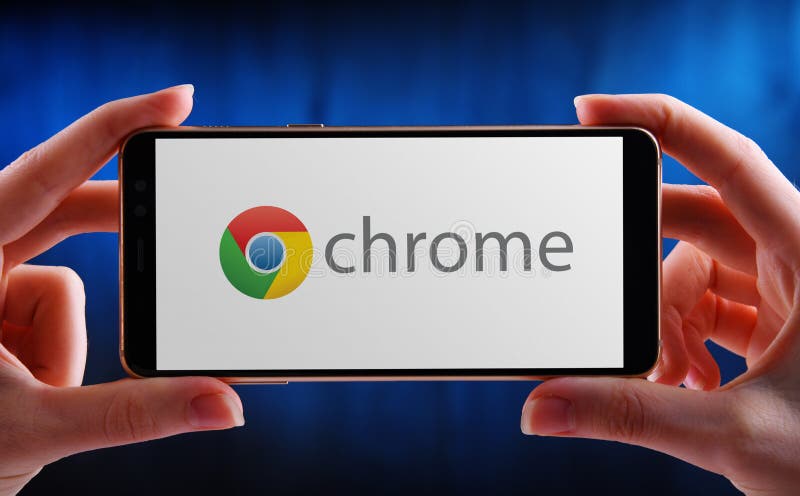 Hands Holding Smartphone Displaying Logo of Google Chrome Editorial ...