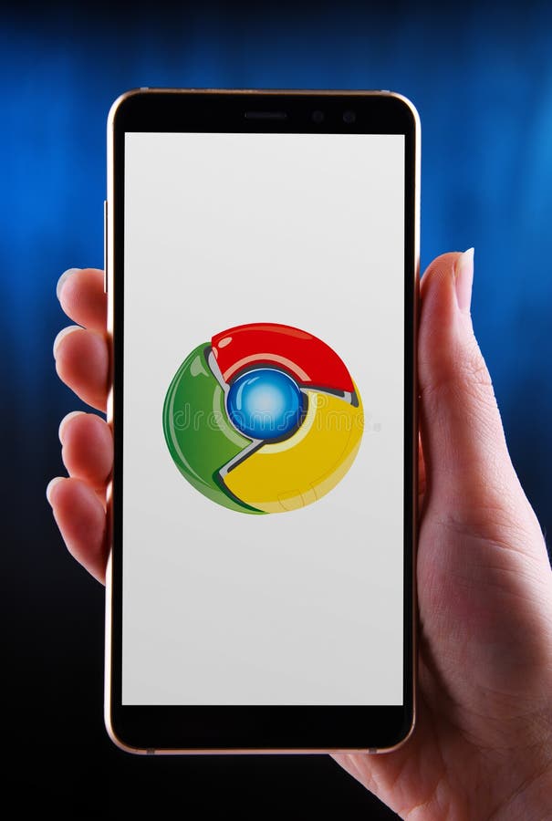 Hands Holding Smartphone Displaying Logo of Google Chrome Editorial ...