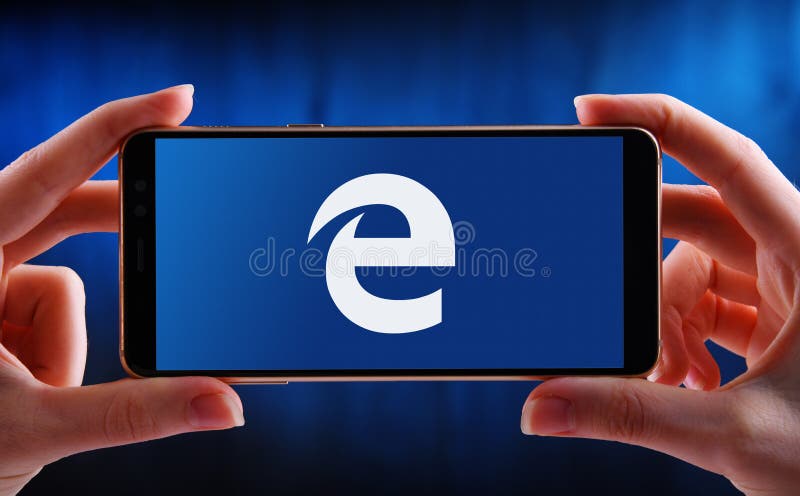 Hands Holding Smartphone Displaying Logo of Microsoft Edge Editorial ...