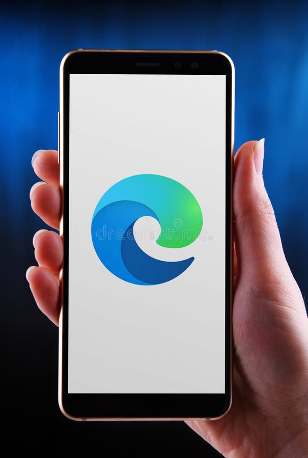 Hands Holding Smartphone Displaying Logo of Microsoft Edge Editorial ...