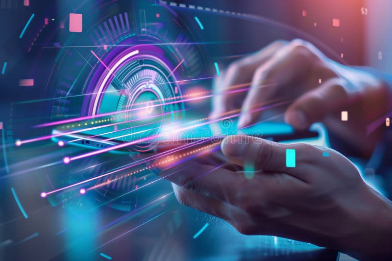 Hands Holding Smartphone With Fast Internet Connection Speed Test Stock Illustration