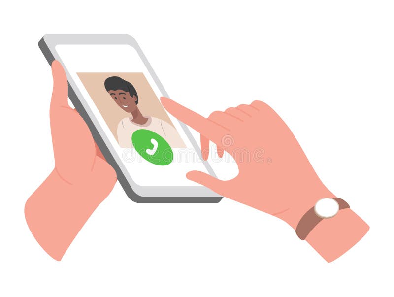 Hands Holding Smartphone with Incoming Call Vector Flat Illustration ...
