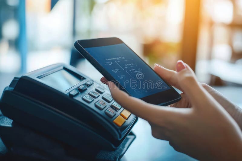 Customer Making Contactless Payment with Smartphone in a Store Stock ...