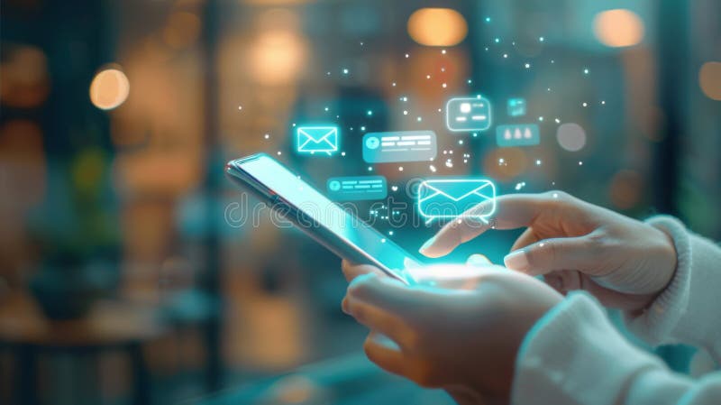 Hands Holding a Smartphone with Messaging App Interface on Screen Stock ...