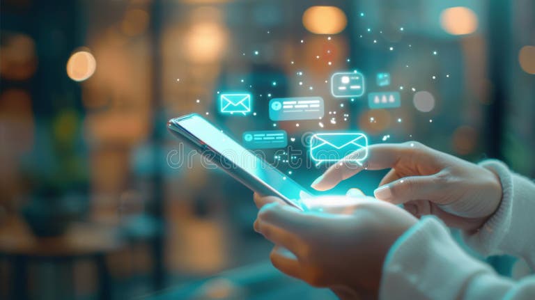 Hands Holding a Smartphone with Messaging App Interface on Screen Stock ...