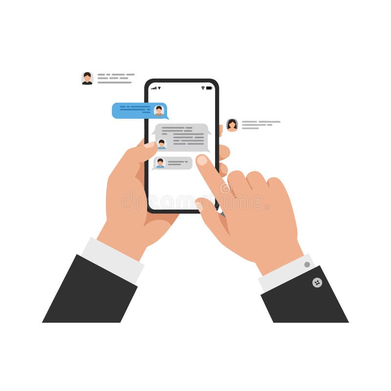 Hands Holding Smartphone while Sending Messages in a Digital Chat ...