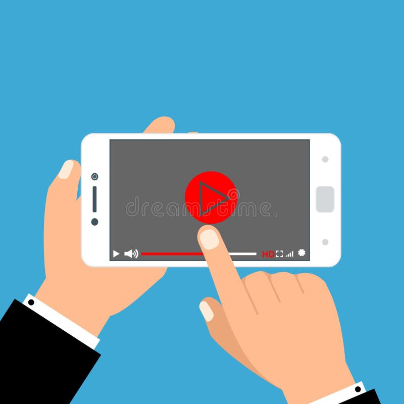 Hands Holding Smartphone and Touching Screen. Video Player on Screen ...