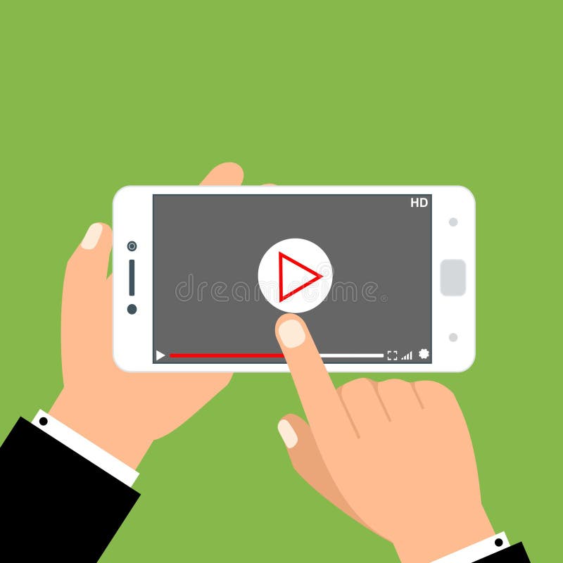 Hands Holding Smartphone and Touching Screen. Video Player on Screen ...