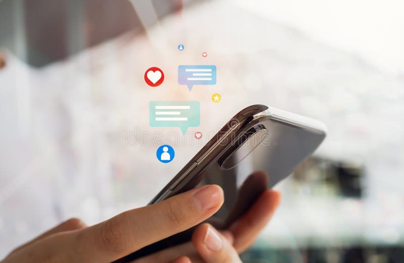Hands Holding Smartphone with Using a Social Media on Mobile, Typing ...