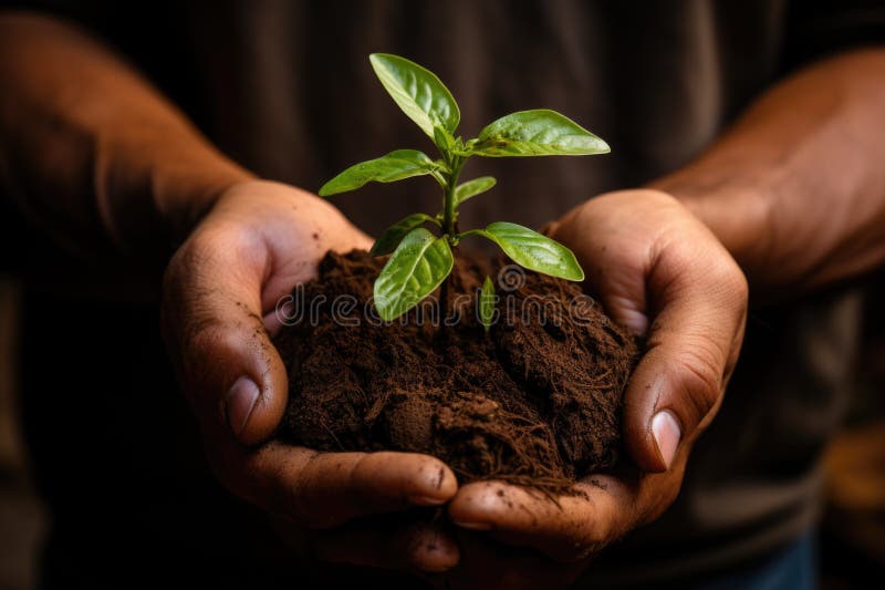 Hands Holding Soil with a Young Plant. Generative AI Image Stock ...