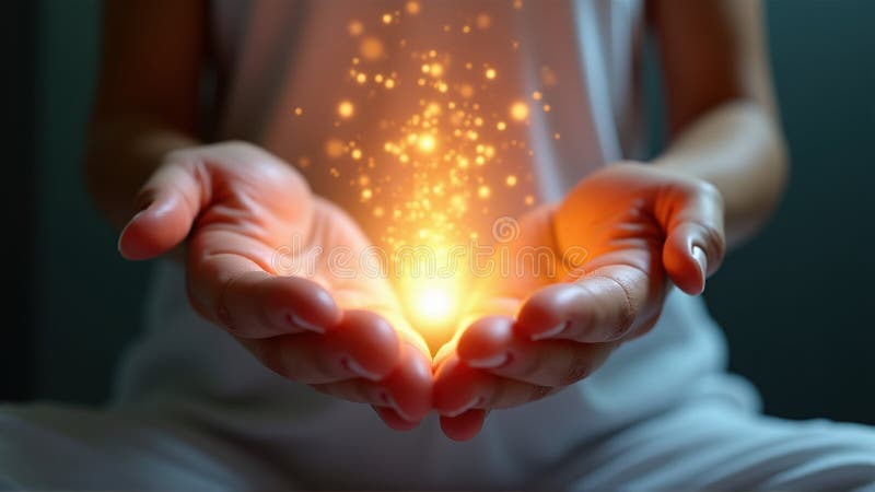 Hands Holding Sparkling Light - Magic, Hope, and Healing Stock ...