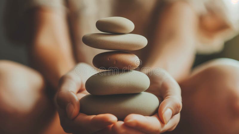 Hands Holding a Stack of Balanced Smooth Stones, Symbolizing ...