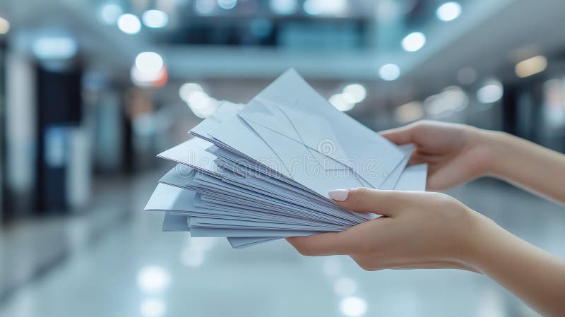 Hands Holding a Stack of Envelopes, Symbolizing Communication and ...