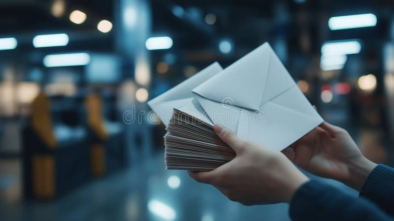 Hands Holding a Stack of Envelopes, Symbolizing Communication and ...