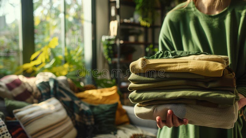 The Green Folded Clothes Stack.AI Generated Image Stock Image - Image ...