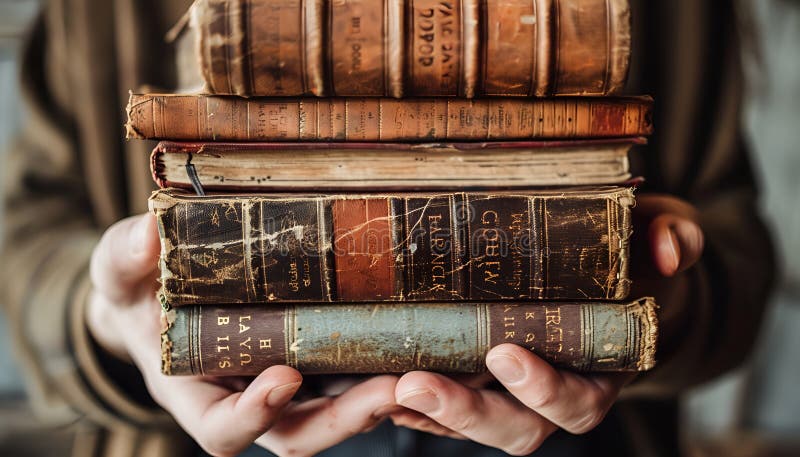 Hands Holding Stack of Vintage Old Books. Concept of Self-education ...