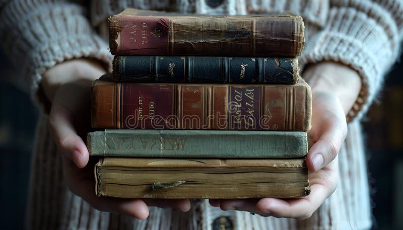 Hands Holding Stack of Vintage Old Books. Concept of Self-education ...