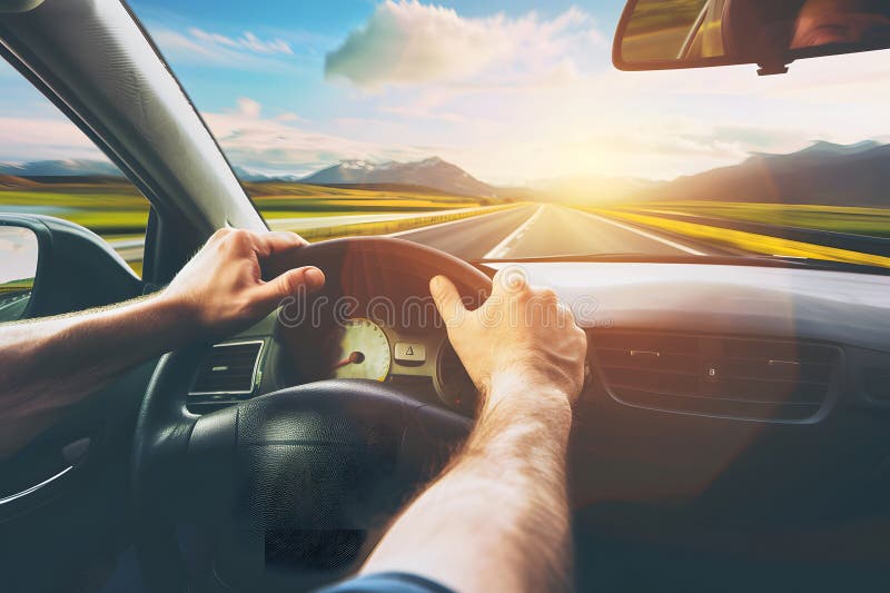 Hands Holding on Steering Wheel while Driving Stock Illustration ...