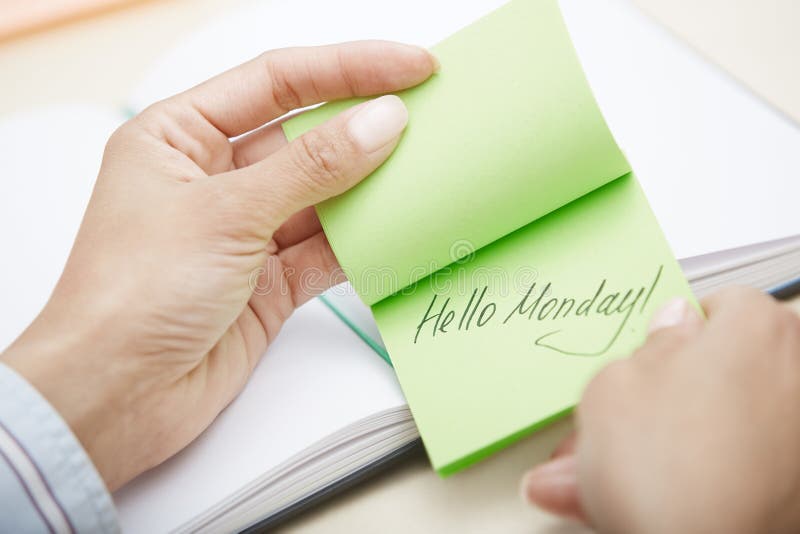 Hello Monday Text on Adhesive Note Stock Photo - Image of monday, hand ...