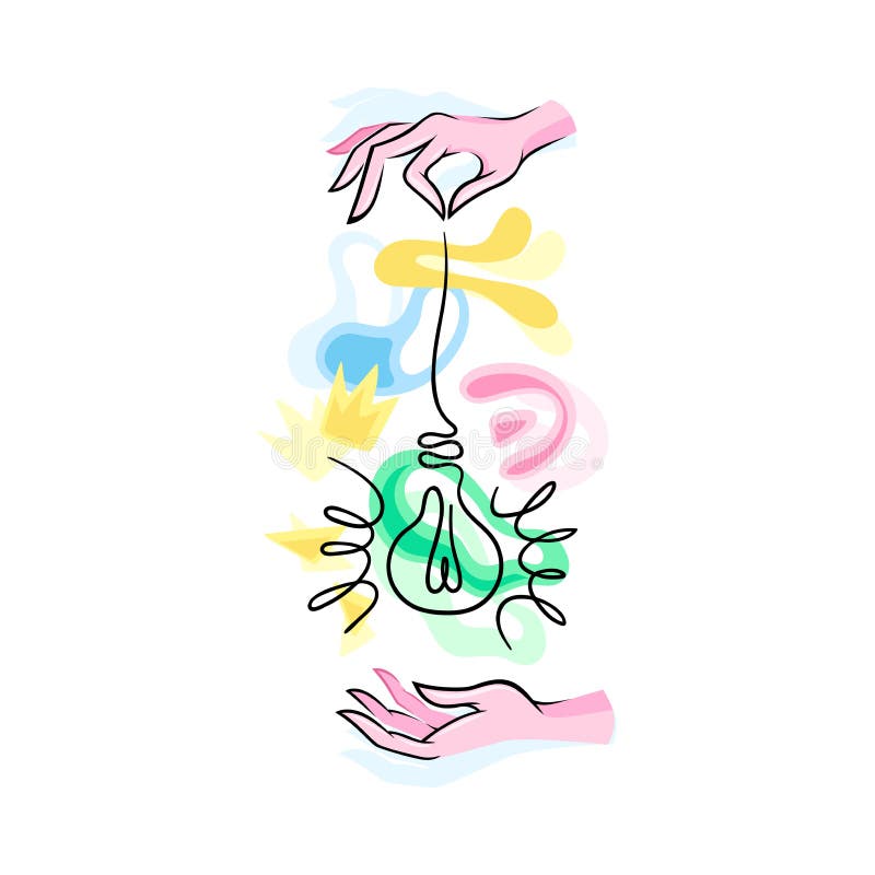 Hands Holding String with Contour Light Bulb Vector Illustration Stock ...