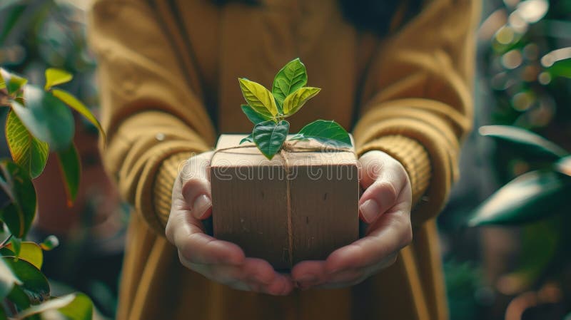 Hands Holding Sustainable Product in Green Packaging, Showcasing ...